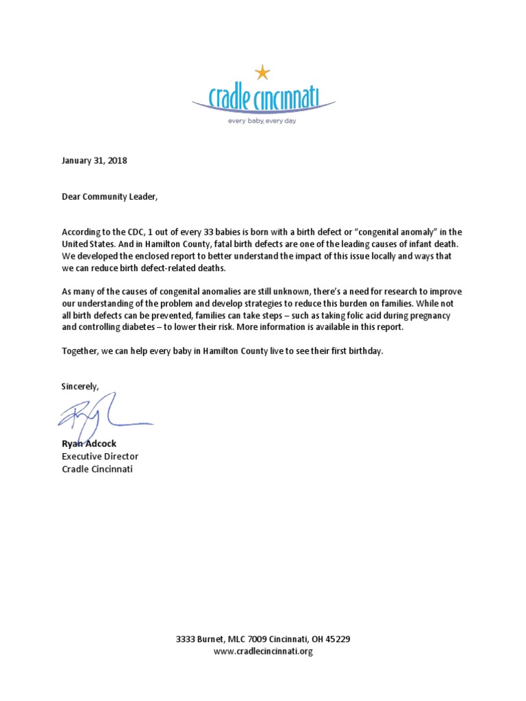 Birth Defects Report Cover Letter Final | PDF
