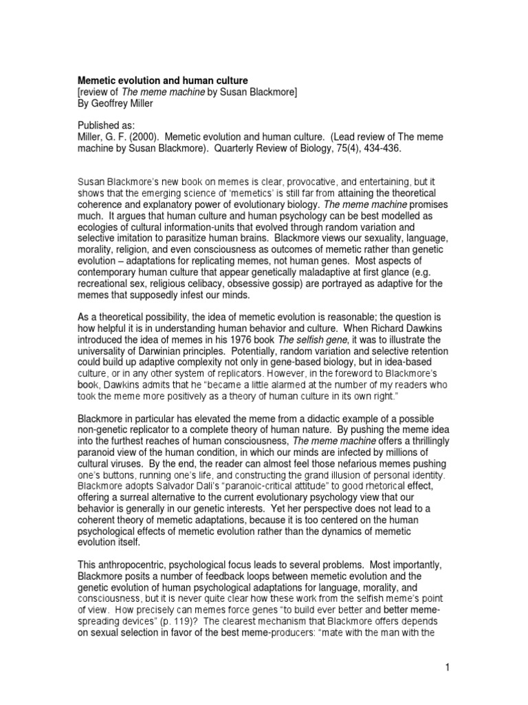 Memetic Evolution and Human Culture | PDF | Meme | Evolution