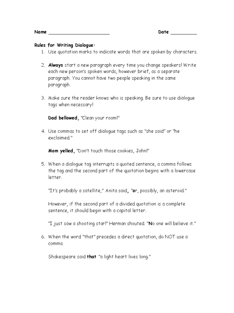 Dialogue Worksheets | PDF | Comma | Quotation Mark