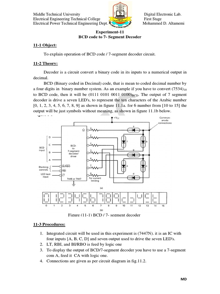 Experiment 11 Bcd Code To 7 Segment Decoder 11 1 Object Pdf Binary 4788