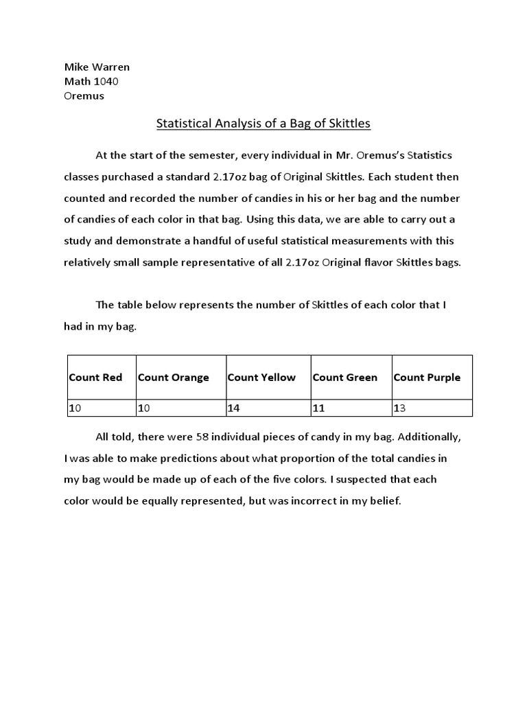 Skittles Project Complete | PDF | Confidence Interval | Mean