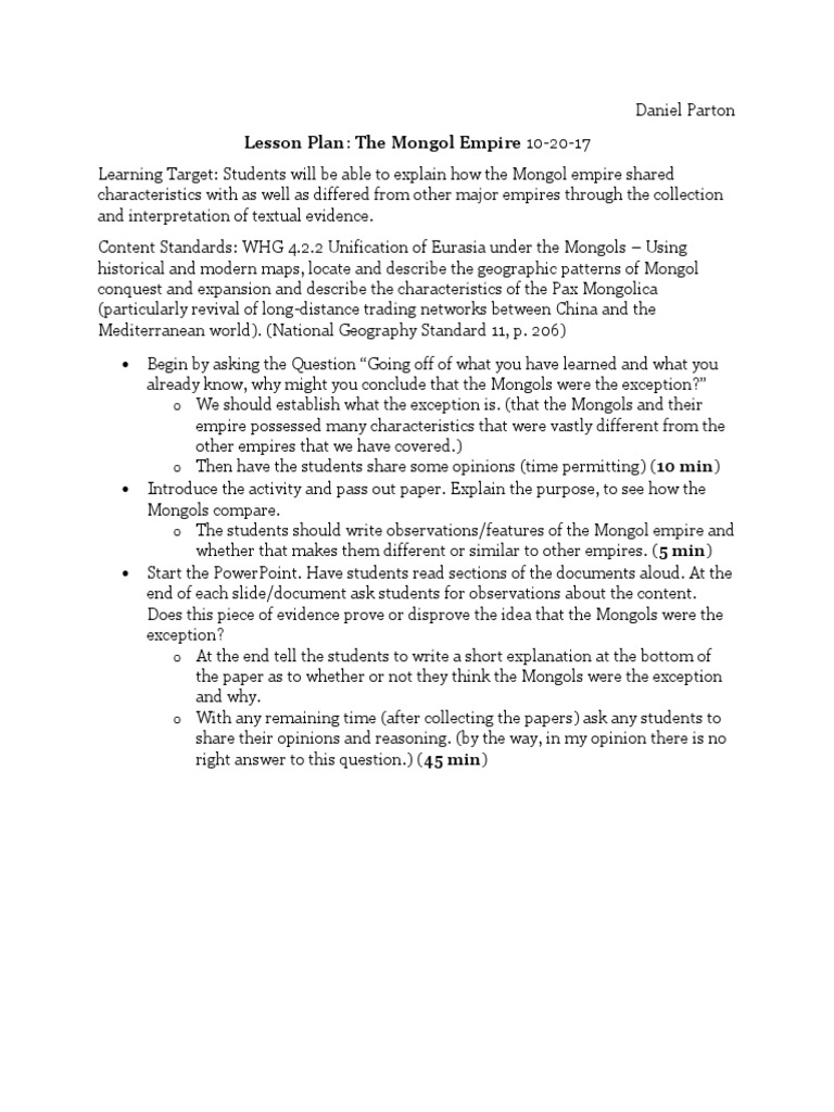 3 Mongol Empire Lesson Plan | PDF