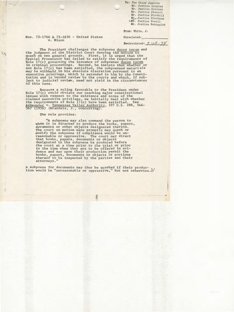 Nixon Subpoena Ruling Analysis | PDF | Law