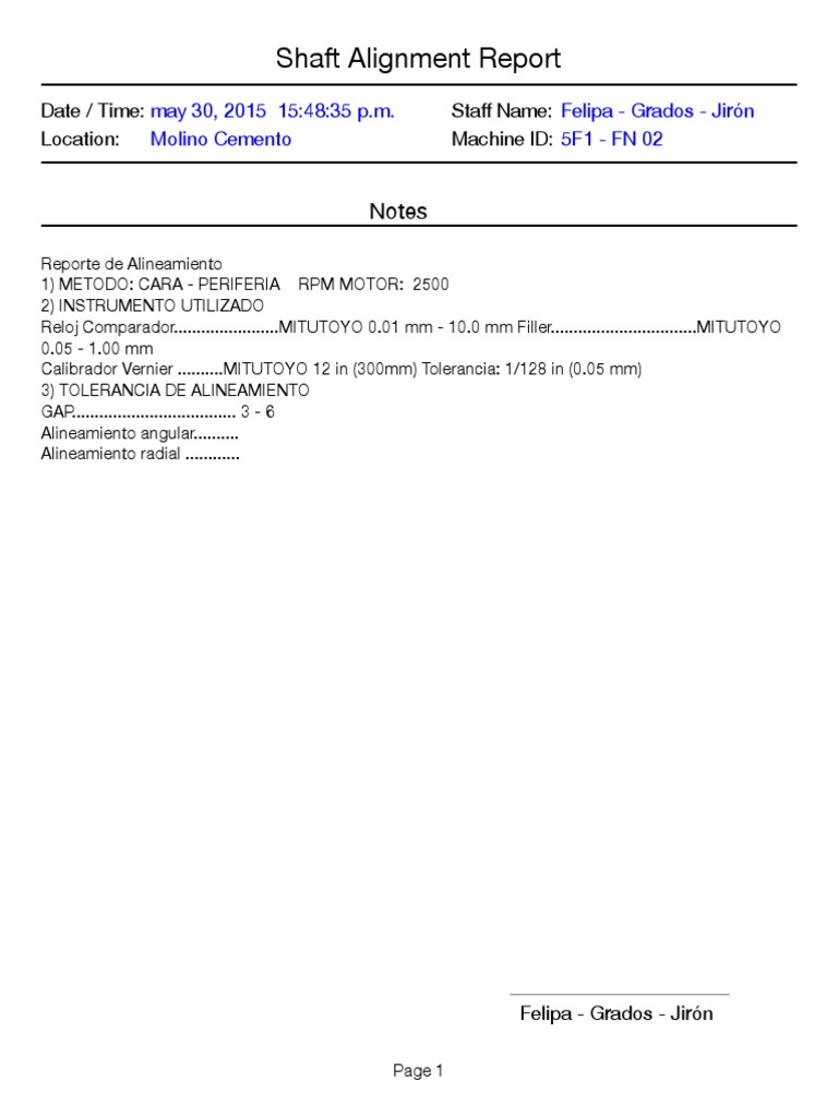 Shaft Alignment Report | PDF
