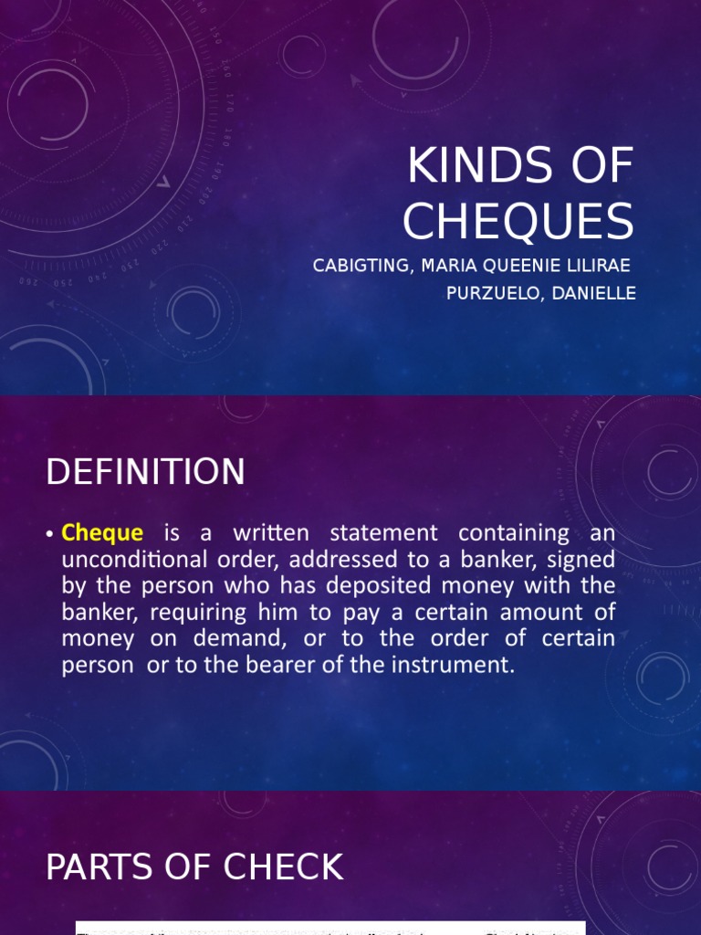 Kinds of Cheques: Cabigting, Maria Queenie Lilirae Purzuelo, Danielle ...