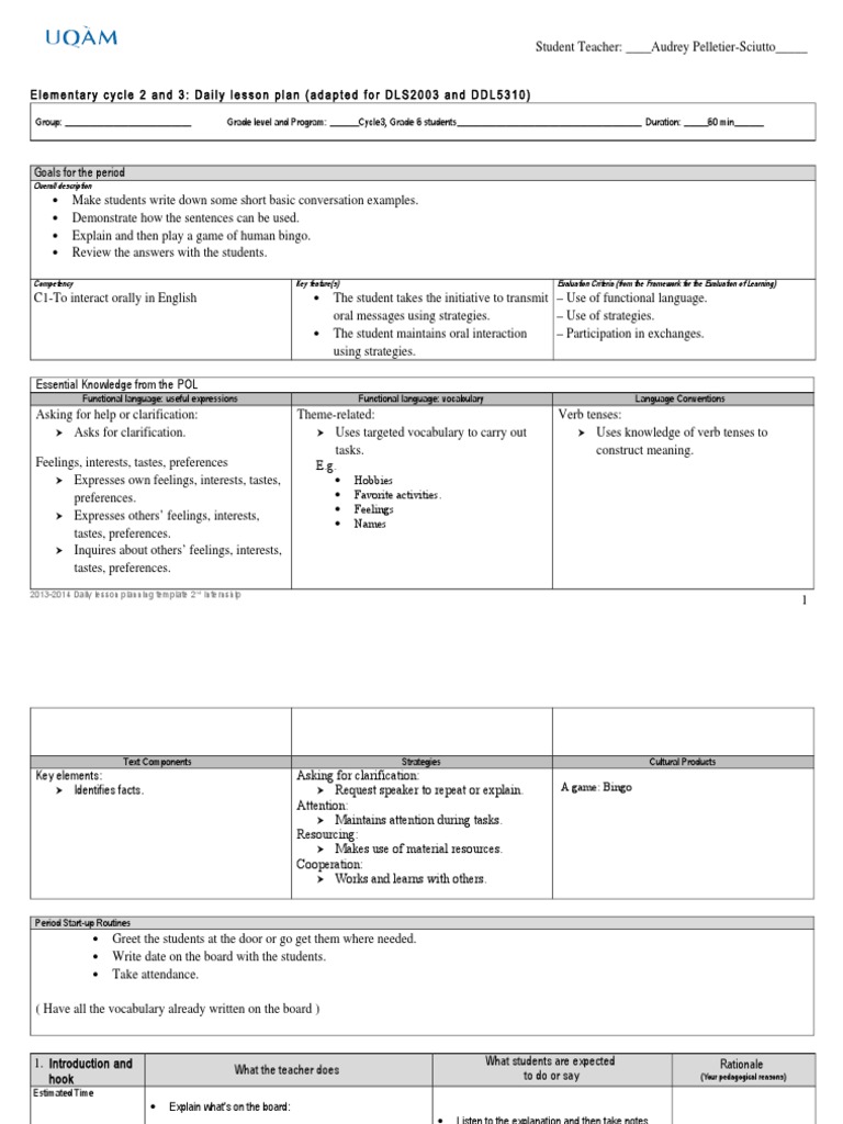 Human Bingo Lesson Plan 1 | PDF | Lesson Plan | Teachers