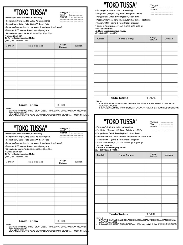 Contoh Nota Toko Sederhana | PDF