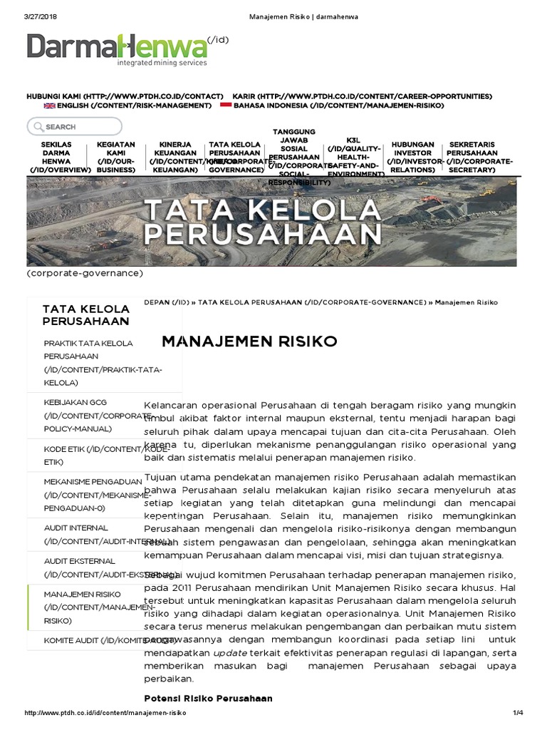 Contoh Manajemen Resiko Perusahaan Tambang | PDF