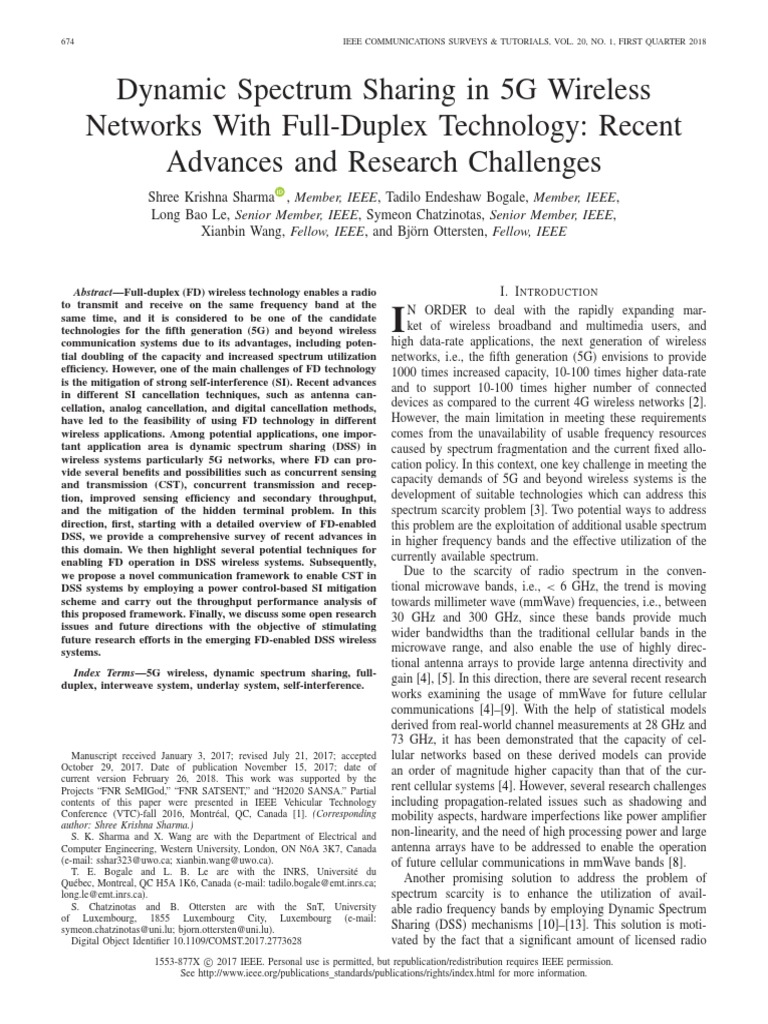 Dynamic Spectrum Sharing in 5G Wireless 2018 | PDF | Duplex ...