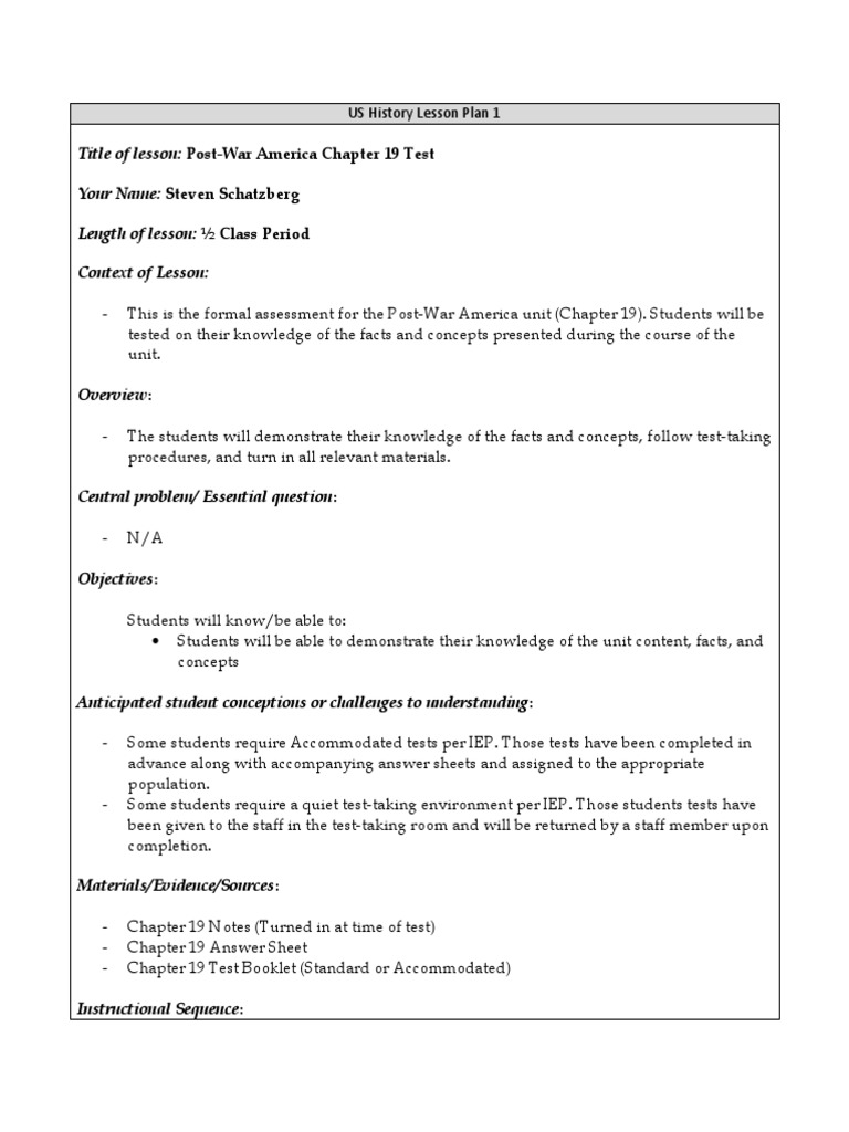 Post-War America Assessment Plan | PDF | Educational Assessment ...