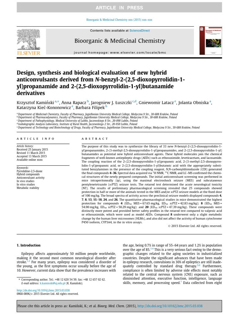 Bioorganic & Medicinal Chemistry | PDF | Epilepsy | Pharmacology