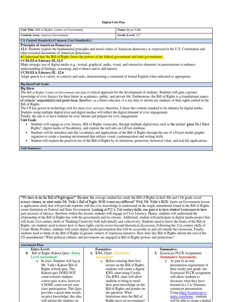 Digital Unit Plan | PDF | Educational Assessment | Lecture