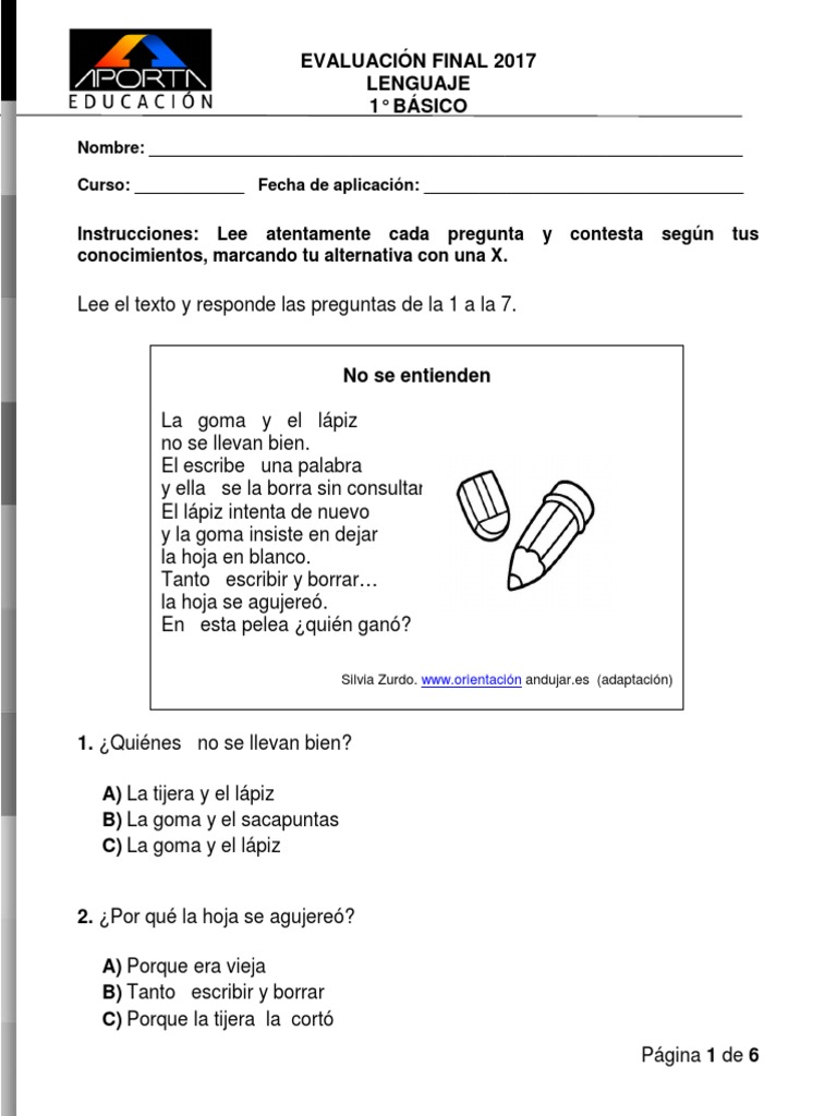 Eval Final Lenguaje 1° Básico 2017 | PDF | Peluquero