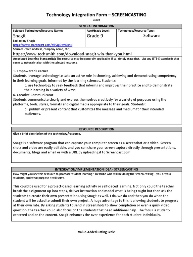 Technology Integration Template-Screencasting 2 | PDF | Behavior Modification | Change