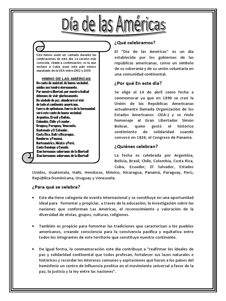 Ficha: Día de Las Américas | PDF | Américas | Relaciones internacionales