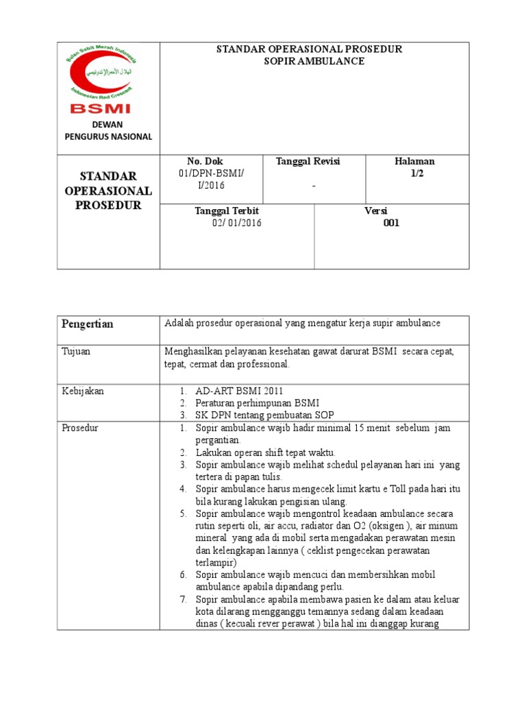 SOP Driver Ambulance | PDF | Bisnis | Komputer