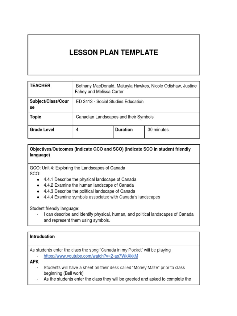 Social Studies Lesson Plan-2 | PDF | Government Of Canada | Provinces ...
