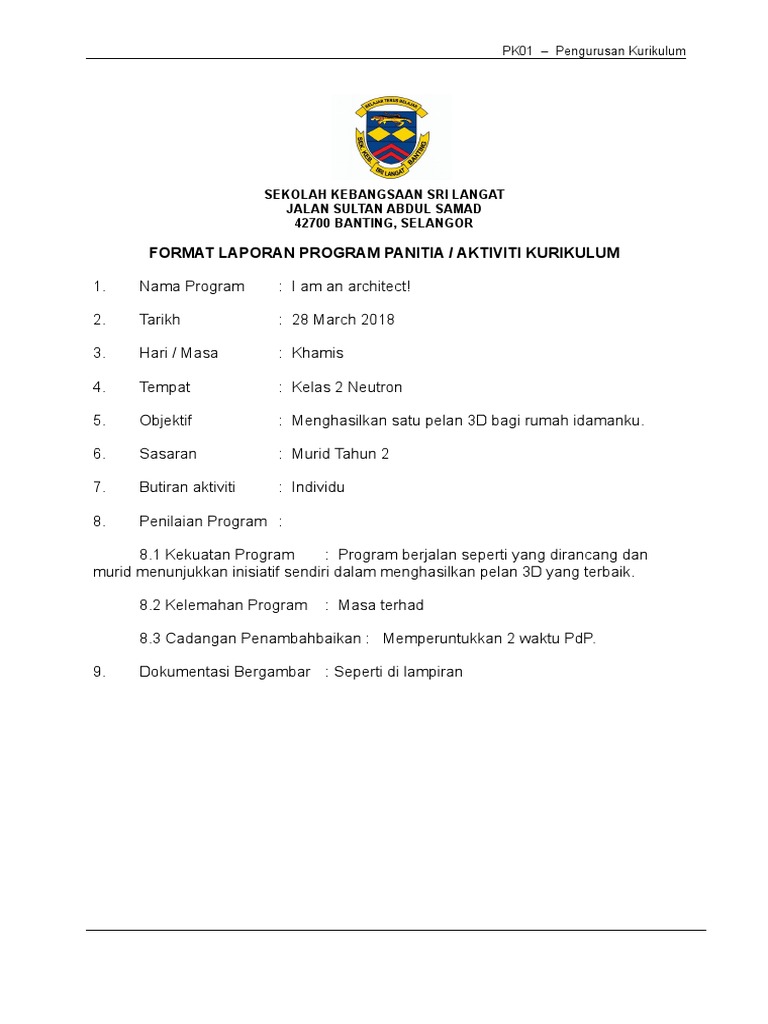 Pk01-3 Format Laporan SPSK English | PDF