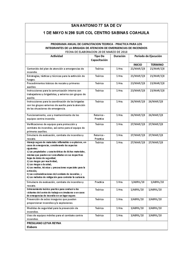 Programa de Capacitacion Contra Incendio | PDF | Residuos | La seguridad