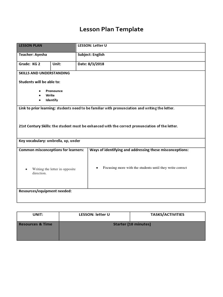 Lesson Plan Template: Pronounce Write Identify | PDF | Lesson Plan ...
