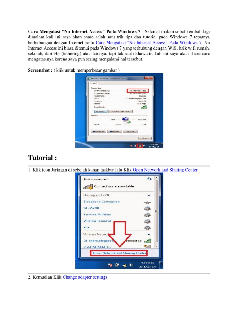 Atasi "No Internet Access" di Windows 7 | PDF