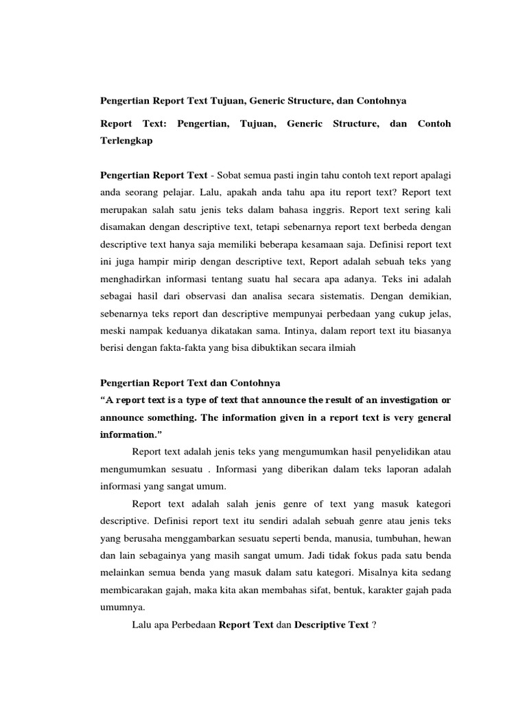 Pengertian Report Text Tujuan | PDF