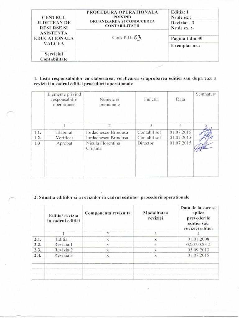 Procedura Operationala - Conducerea Si Organizarea Contabilitatii ...