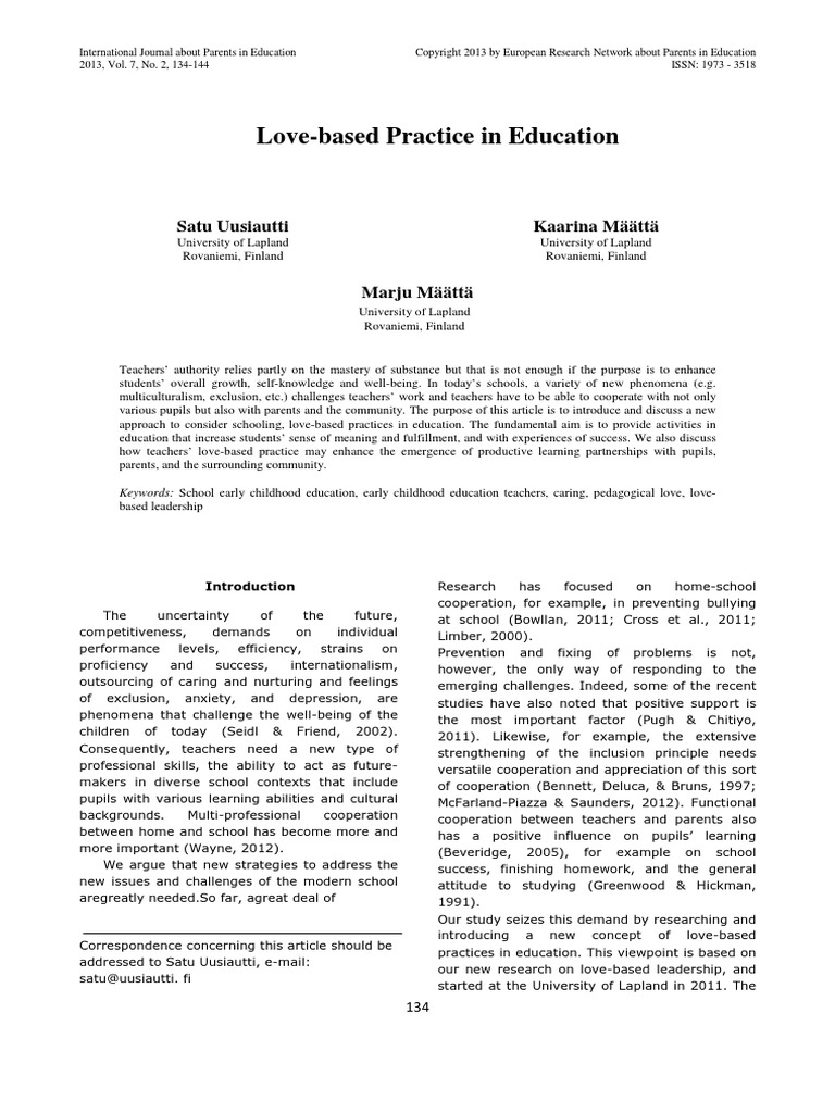 Love-Based Practice in Education | PDF | Teachers | Leadership
