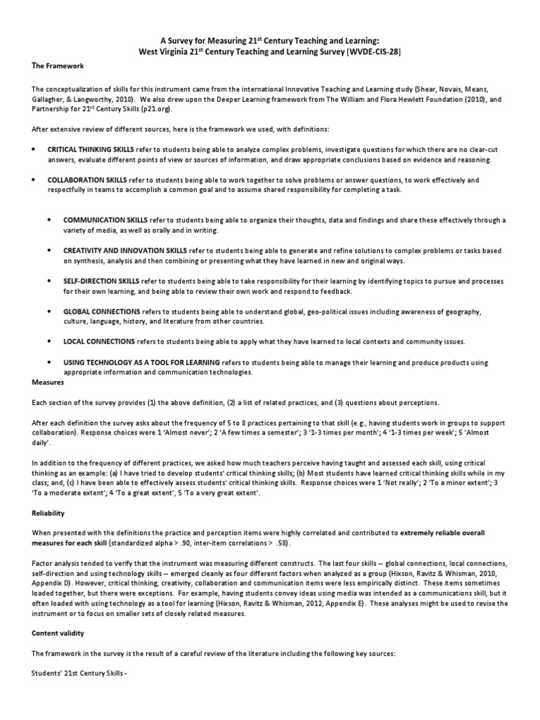 21st Century Skills Teaching Survey | PDF | Critical Thinking | Survey ...