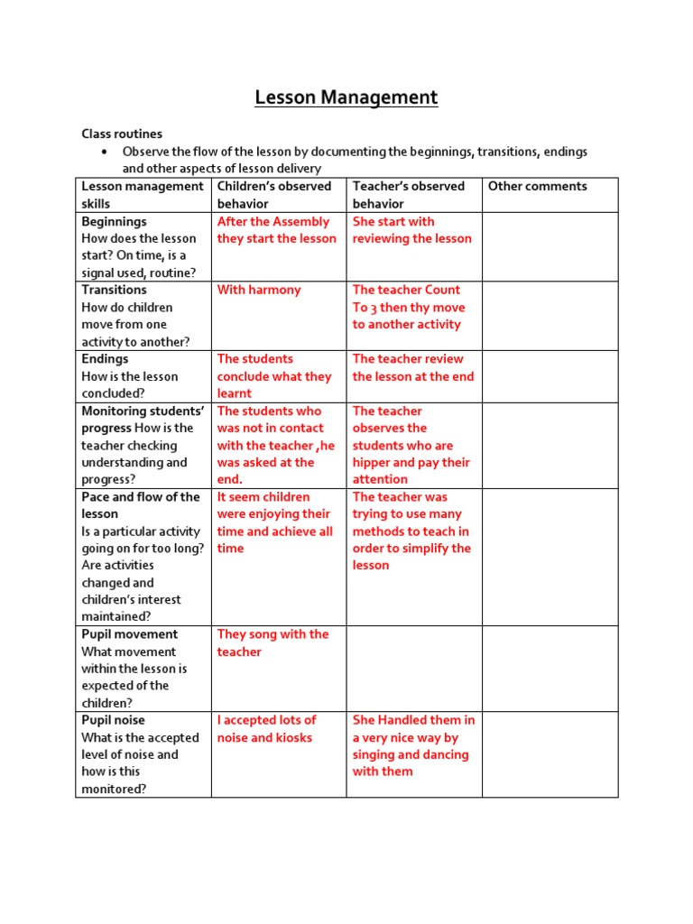 Lesson Management | PDF