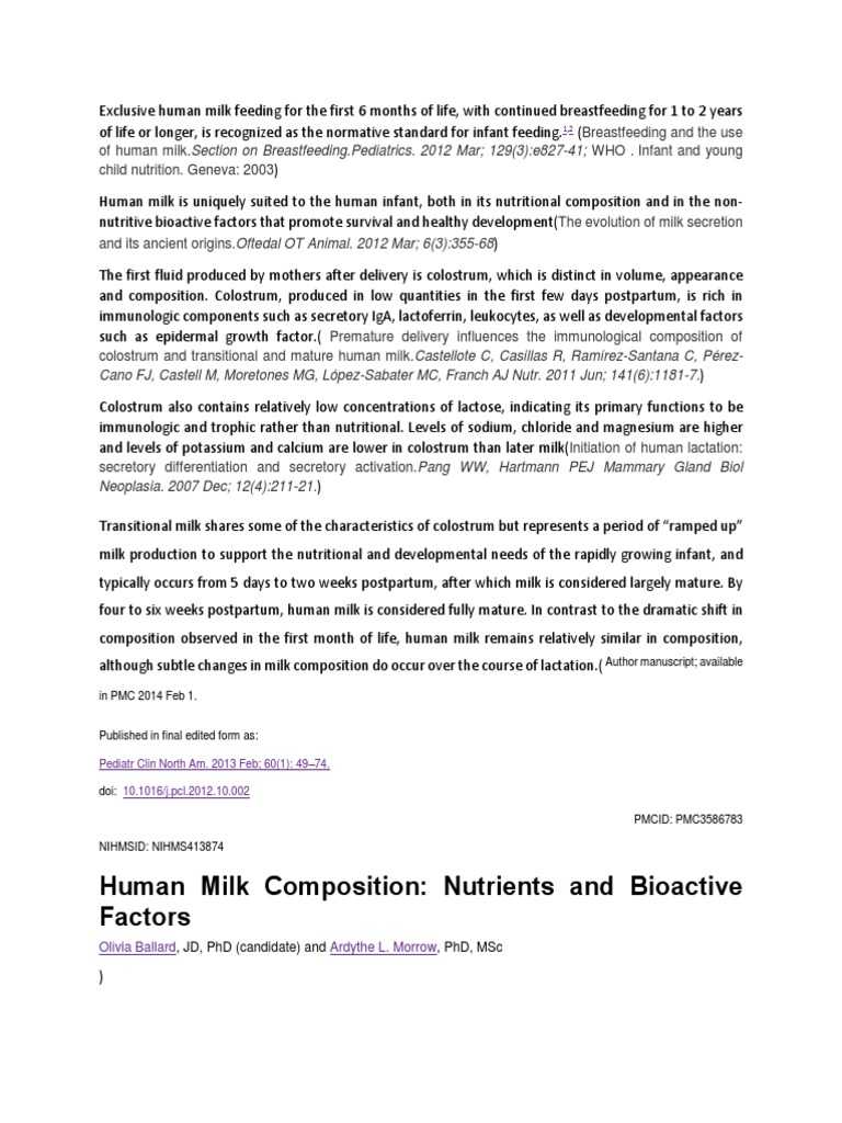 Human Milk Composition: Nutrients and Bioactive Factors | PDF ...