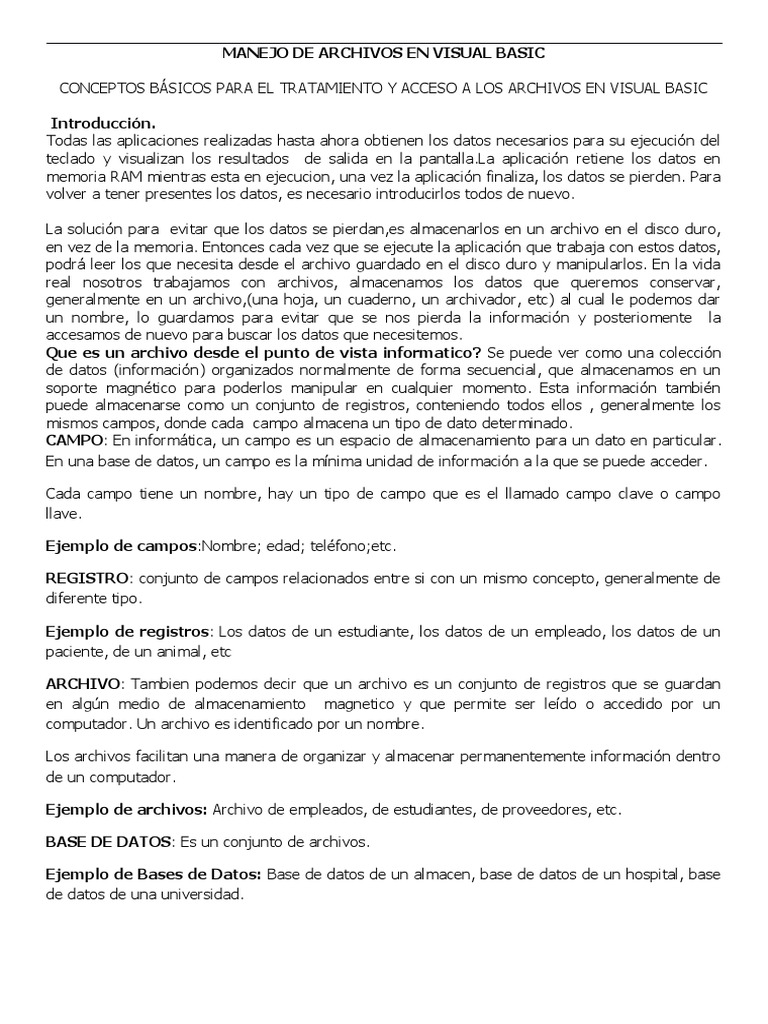 Manejo de Archivos para Leer en Visual Basic | PDF | Cadena ...