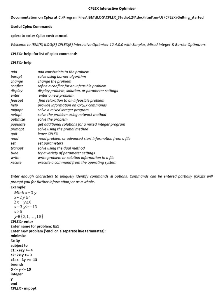 Cplex Interactive Optimizer Pdf Linear Programming Mathematical Optimization