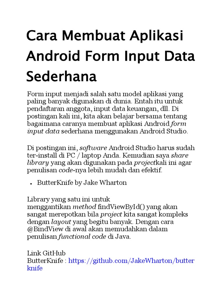 Cara Membuat Aplikasi Android Form Input Data Sederhana | PDF