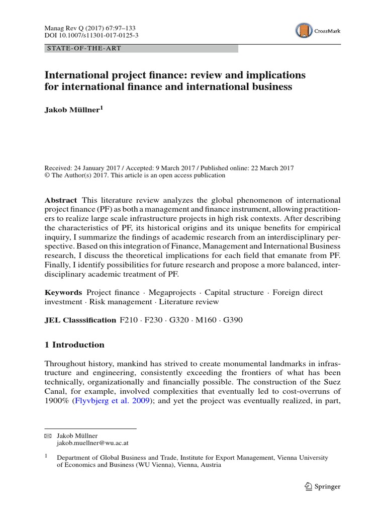 International Project Finance: Review and Implications For ...