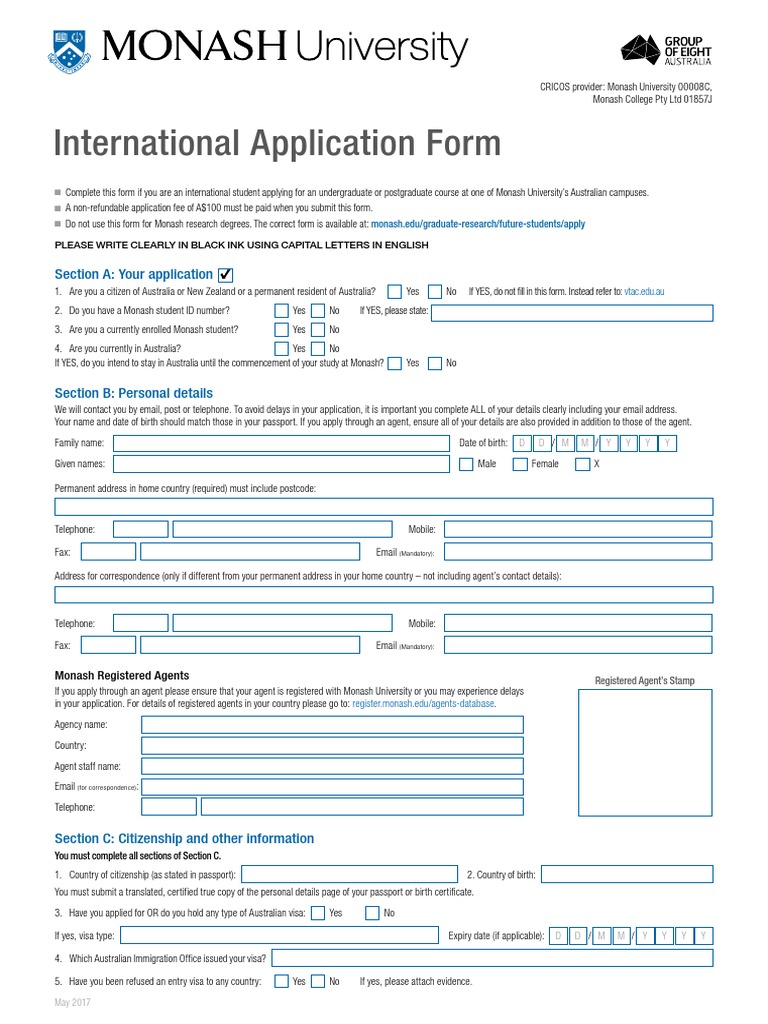 International Application Form Monash University PDF | PDF | Notary ...