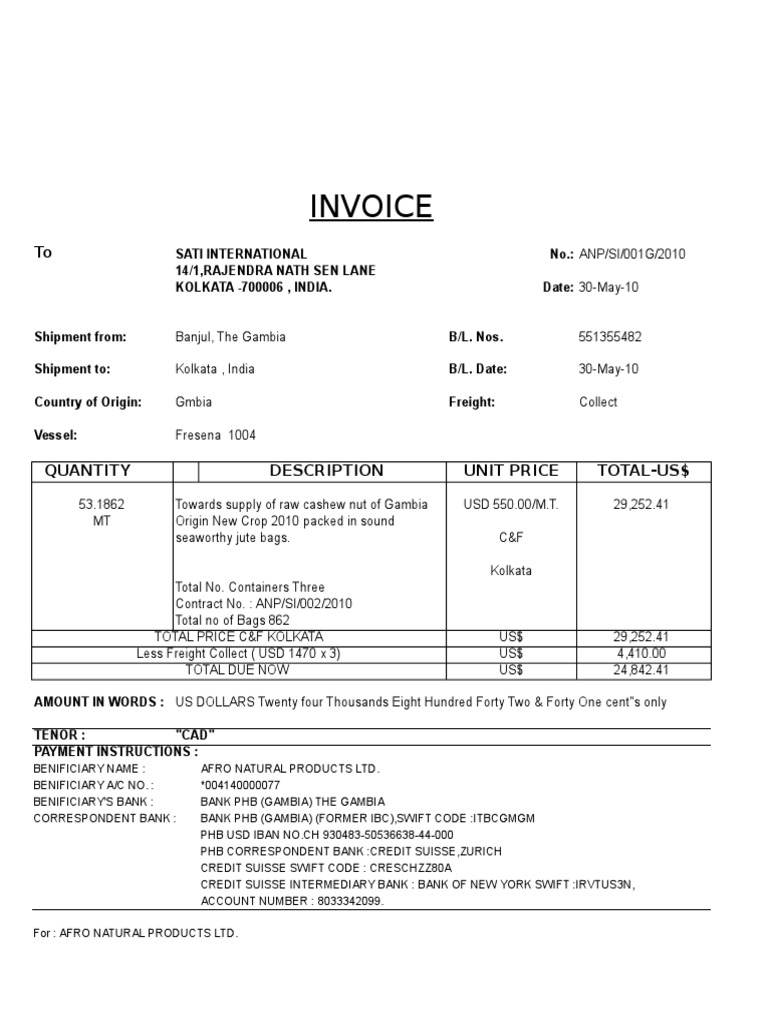 Invoice - Packing List SATI | PDF | Cargo | Banking