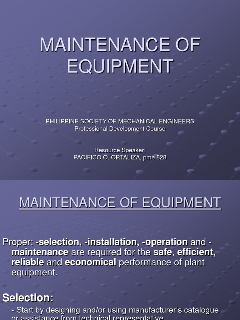 Equipment Maintenance Best Practices Guide | PDF | Reliability ...
