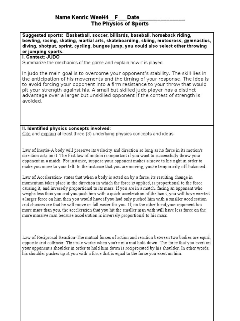 The Physics of Sports | PDF | Weight | Self Defense