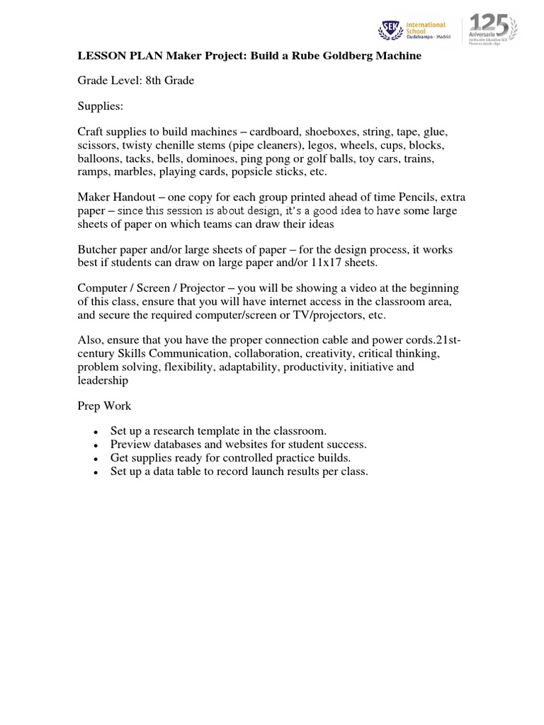 Lesson Plan Rube Goldberg Machine | PDF | Design | Change