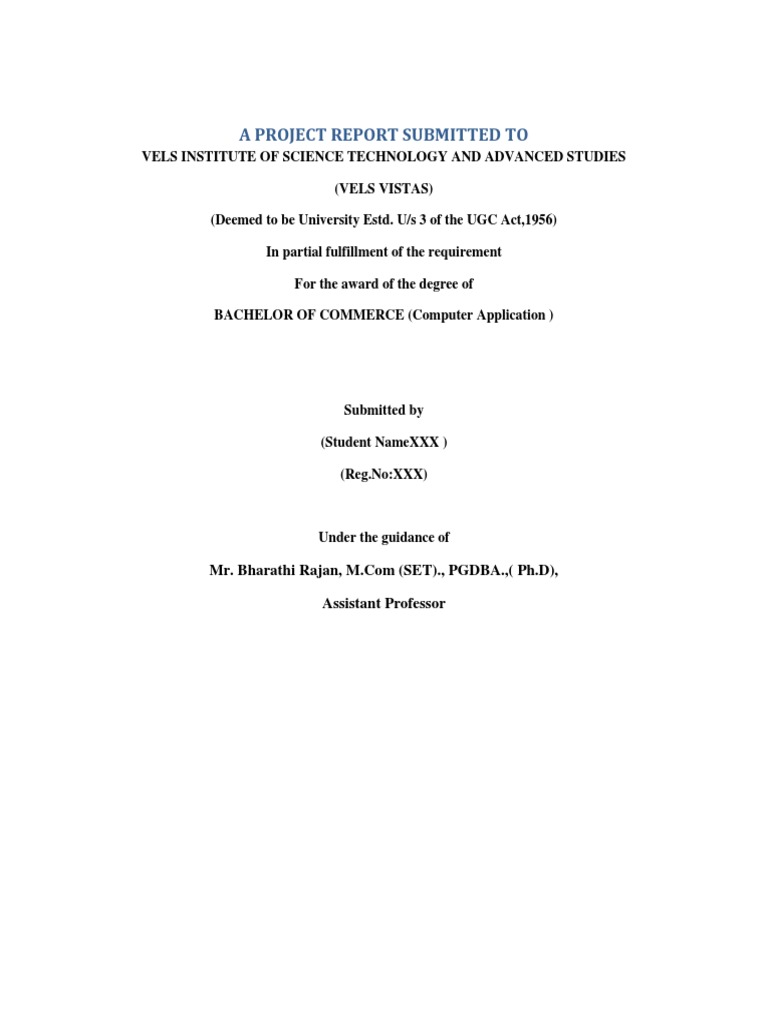 A Project Report Front Page | PDF | Doctor Of Philosophy | Academic Degree