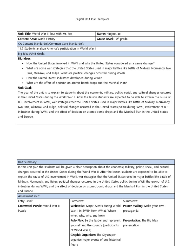 World War II Unit Plan for 10th Grade | PDF | Lecture | Websites