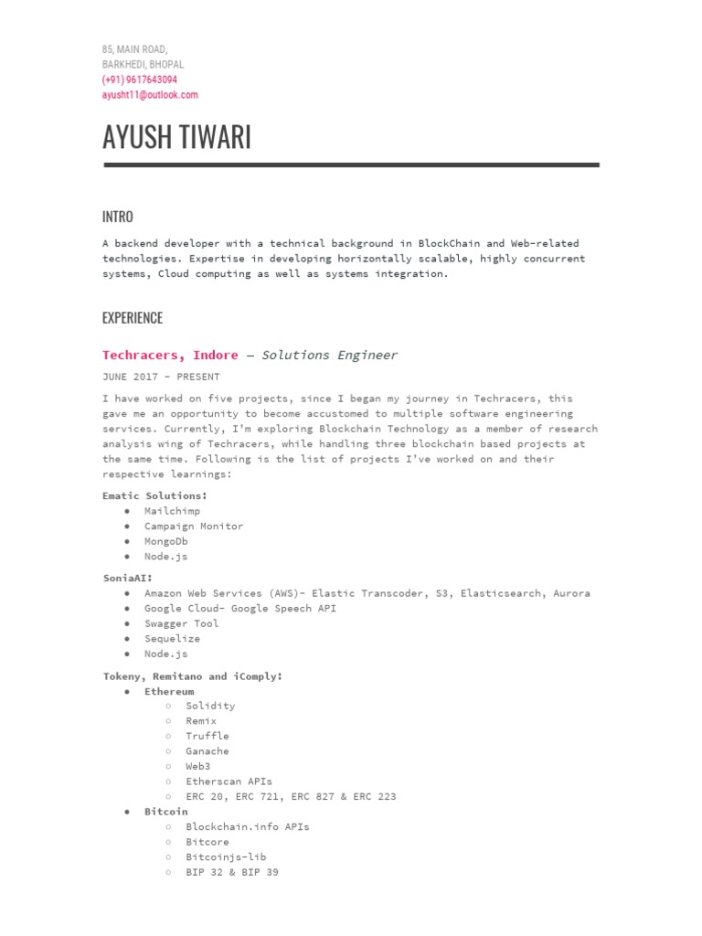 Ayush Tiwari CV/Resume | PDF | Amazon Web Services | Cloud Computing