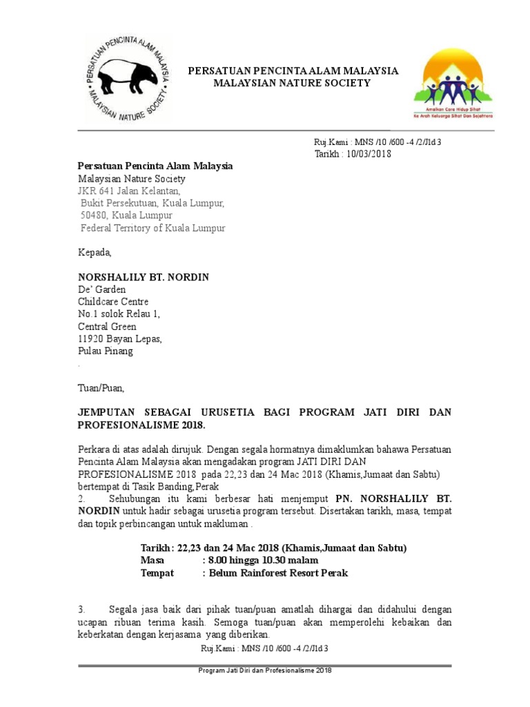 Contoh Surat Jemputan Sebagai Panel Forum | PDF