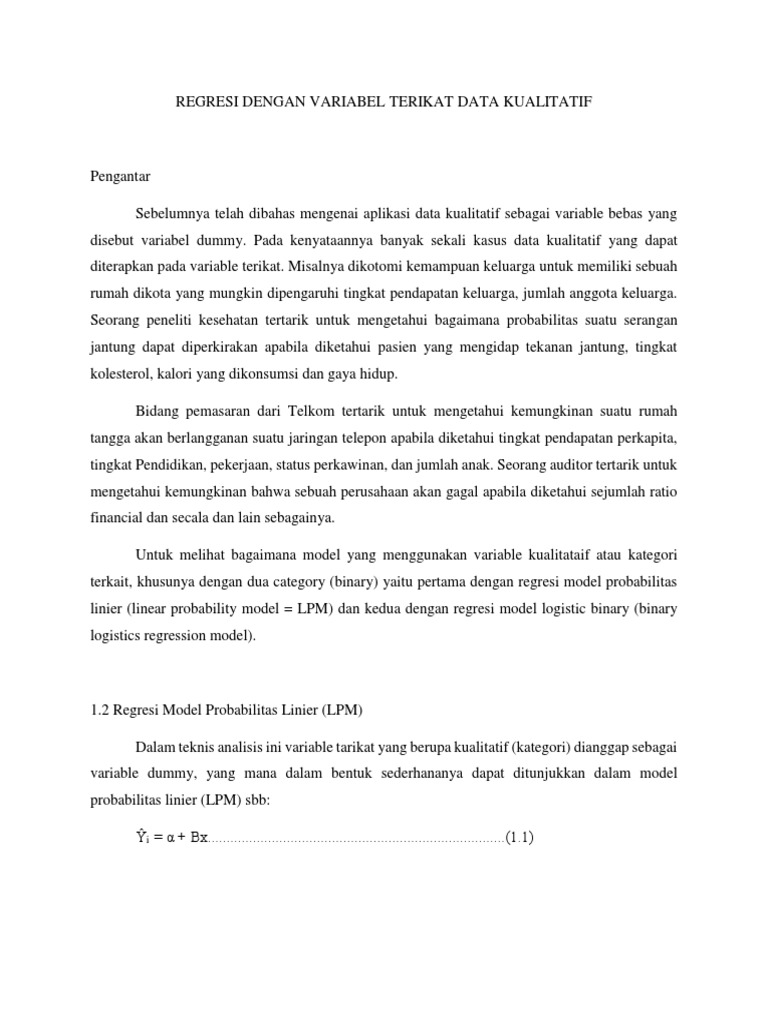 Regresi Dengan Variabel Terikat Data Kualitatif | PDF