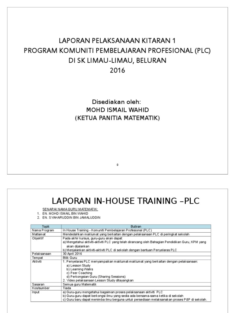 Laporan PLC Tahun 6 2016 Contoh | PDF