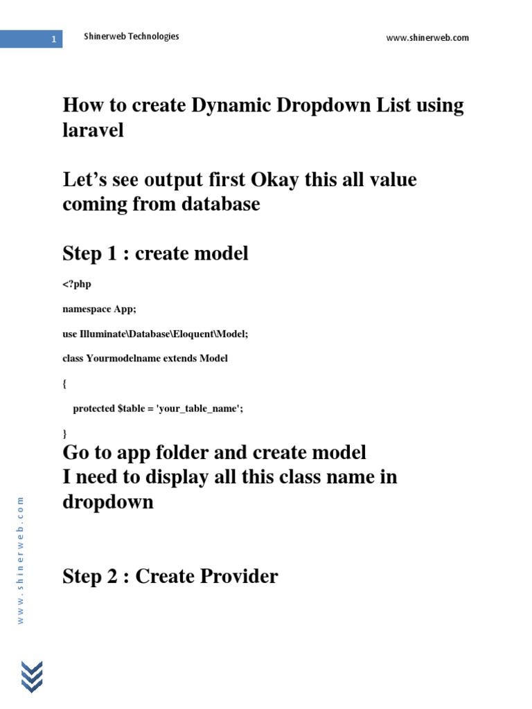 How To Create Dynamic Dropdown List Using Laravel | PDF | Php | Databases
