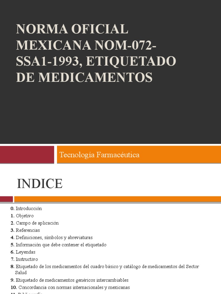 NORMA Oficial Mexicana NOM-072-SSA1-1993, Etiquetado de Medicamentos | PDF | Medicamentos con ...