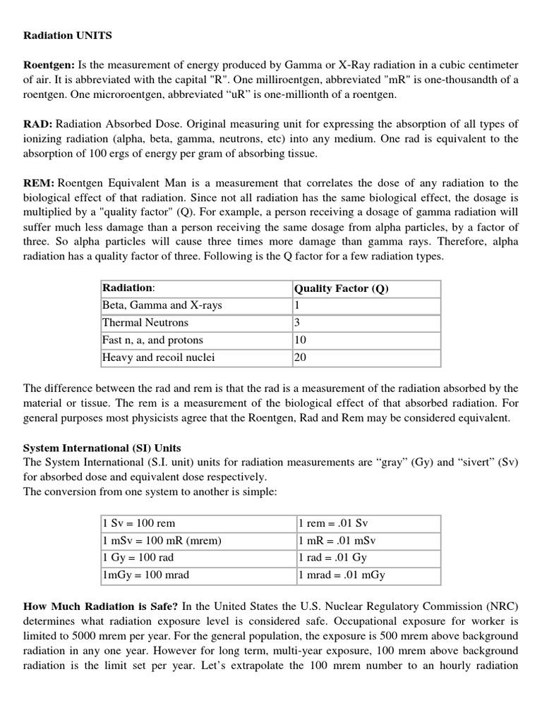 Radiation Units | PDF | Ionizing Radiation | Gamma Ray