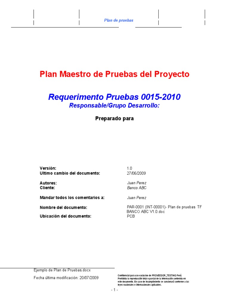 Ejemplo - Plan Maestro de Pruebas | PDF | Pruebas de software | Windows 2000
